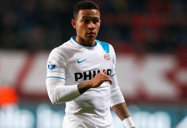 Memphis Depay pictured with Manchester United team-mates