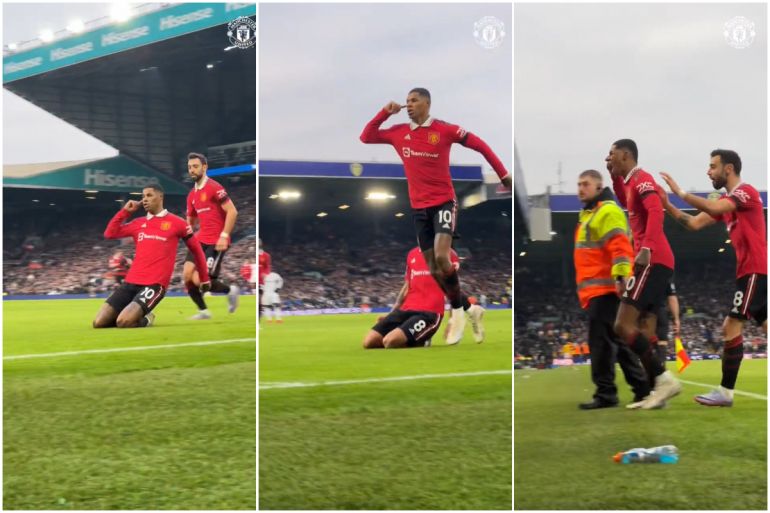 Alternate angle: Marcus Rashford heads home to open scoring in Leeds clash